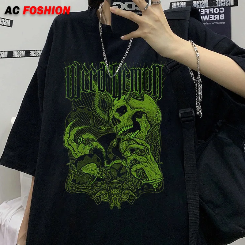 Gothic Dark Women Tshirts Oversized Tee Punk Black Graphic Clothes ...