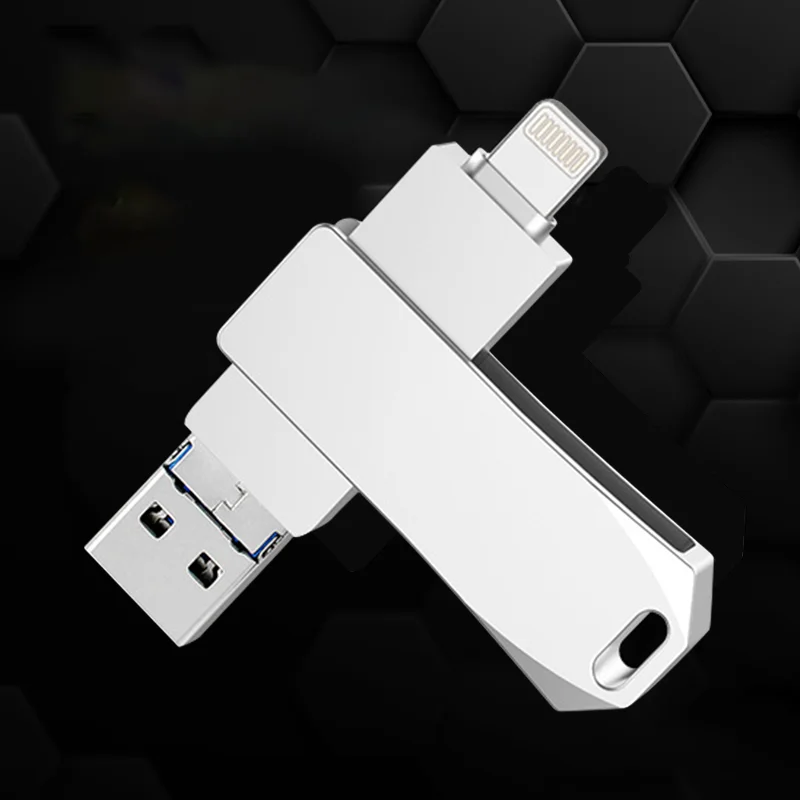 3 In 1 USB Flash Drive, Metal Rotating USB Drive, 32/64/128GB Drive ...