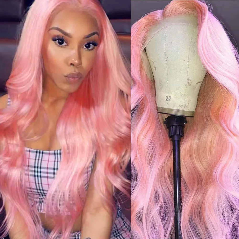 RONGDUOYI-Light-Pink-Color-Body-Wave-Synthetic-Wig-Long-Wavy-Natural ...