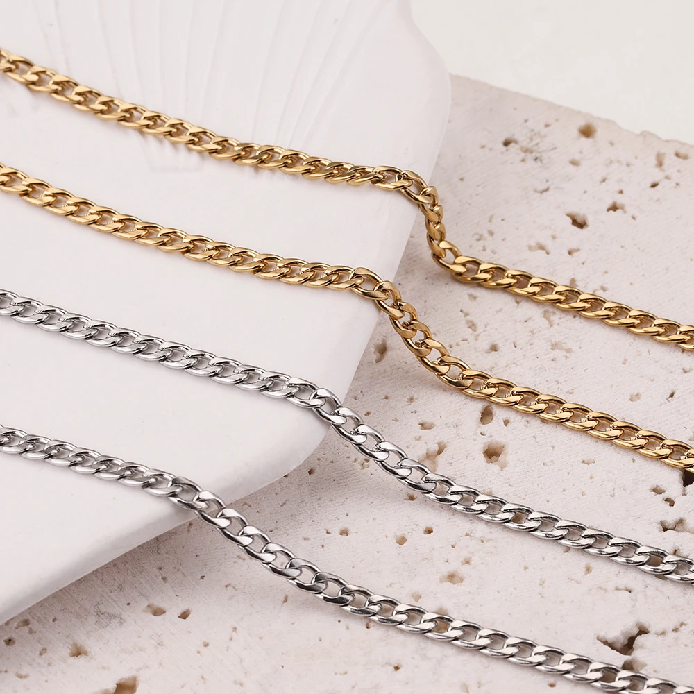 2m Filled Gold-plate Curb Roll Chain Stainless Steel Cuban Chains For ...