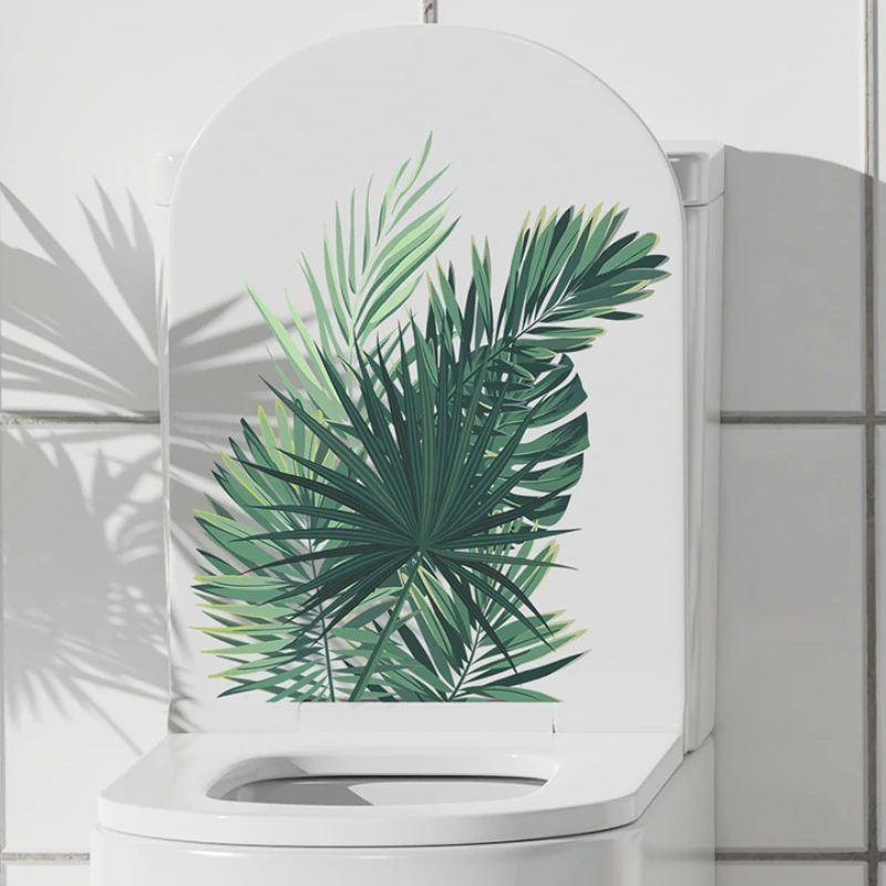 1PC-Green-Plant-Leaves-Toilet-Sticker-WC-Decorations-Toilet-Lid-Sticker ...