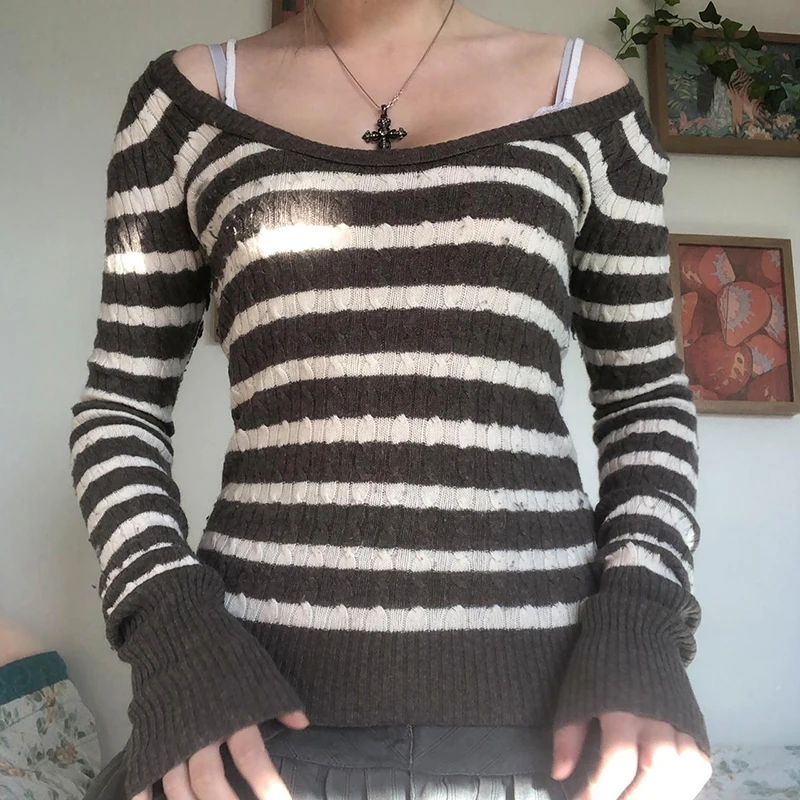 Y2K Grunge 00s Vintage Kink Sweaters Indie Retro Striped Knitted ...