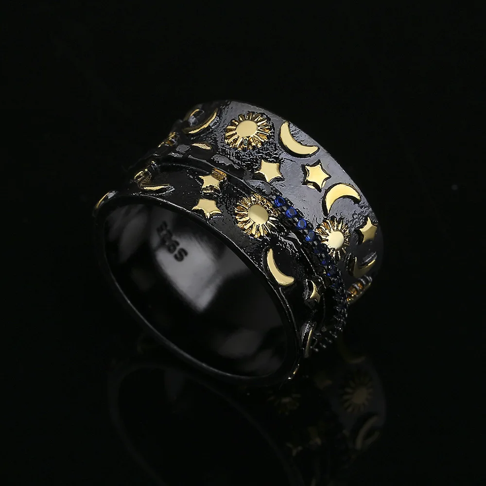 Creative-Star-Moon-Ring-for-Women-s-Black-and-Gold-Two-color-Jewelry ...