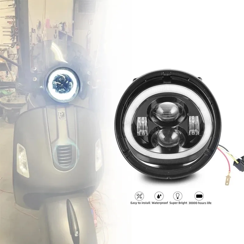 Motorcycle Black Led Headlight With Halo For Vespa Gts 300 Before 2018 ...