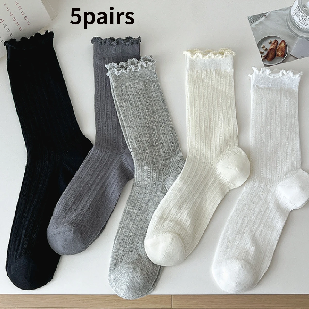 5-pairs-of-ladies-lace-socks-tube-spring-and-summer-thin-breathable ...