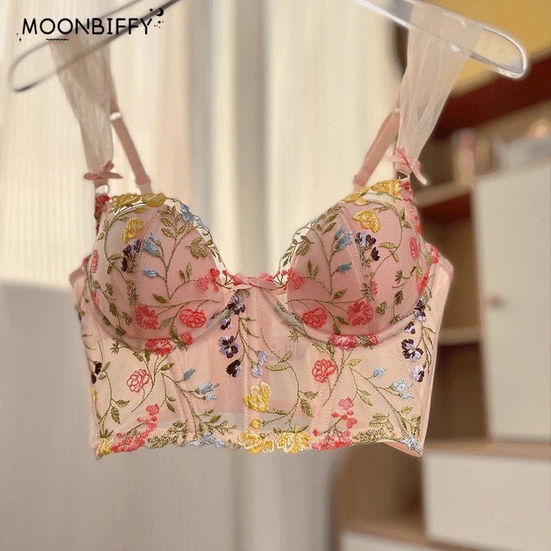 French-Spring-Floral-Embroidery-Lingerie-Top-Romantic-Thin-Cup-with-Pad ...
