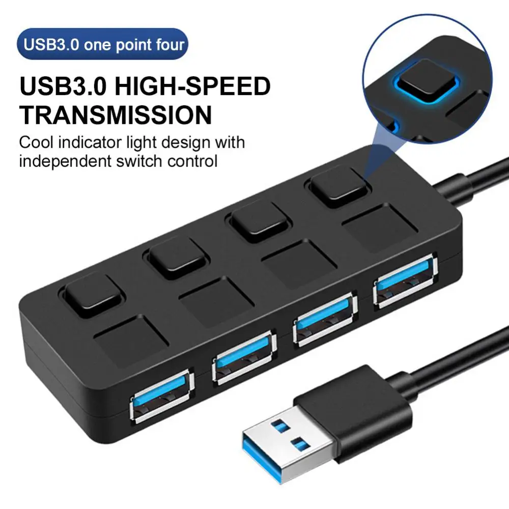 독립 켜기/끄기 버튼이 있는 USB 3.0 허브, 4 포트 USB C C타입 멀티 스플리터 어댑터, 최대 5gbps 고속 데이터 ...