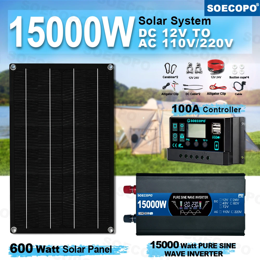 SOECOPO 7000W Solar System Kit for Home: 600W Panel, Pure Sine Wave ...