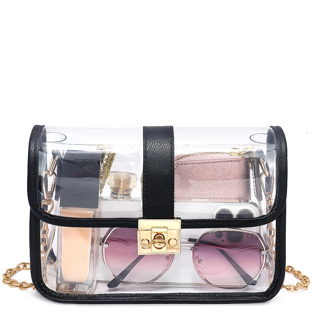 Clear-Shoulder-Bag-Messenger-Bag-Metal-PU-Handle-Chain-Lock-PVC-Women-s ...
