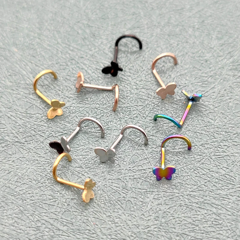 1piece Women's Stainless Steel Nose Piercing Studs Rings Butterfly ...