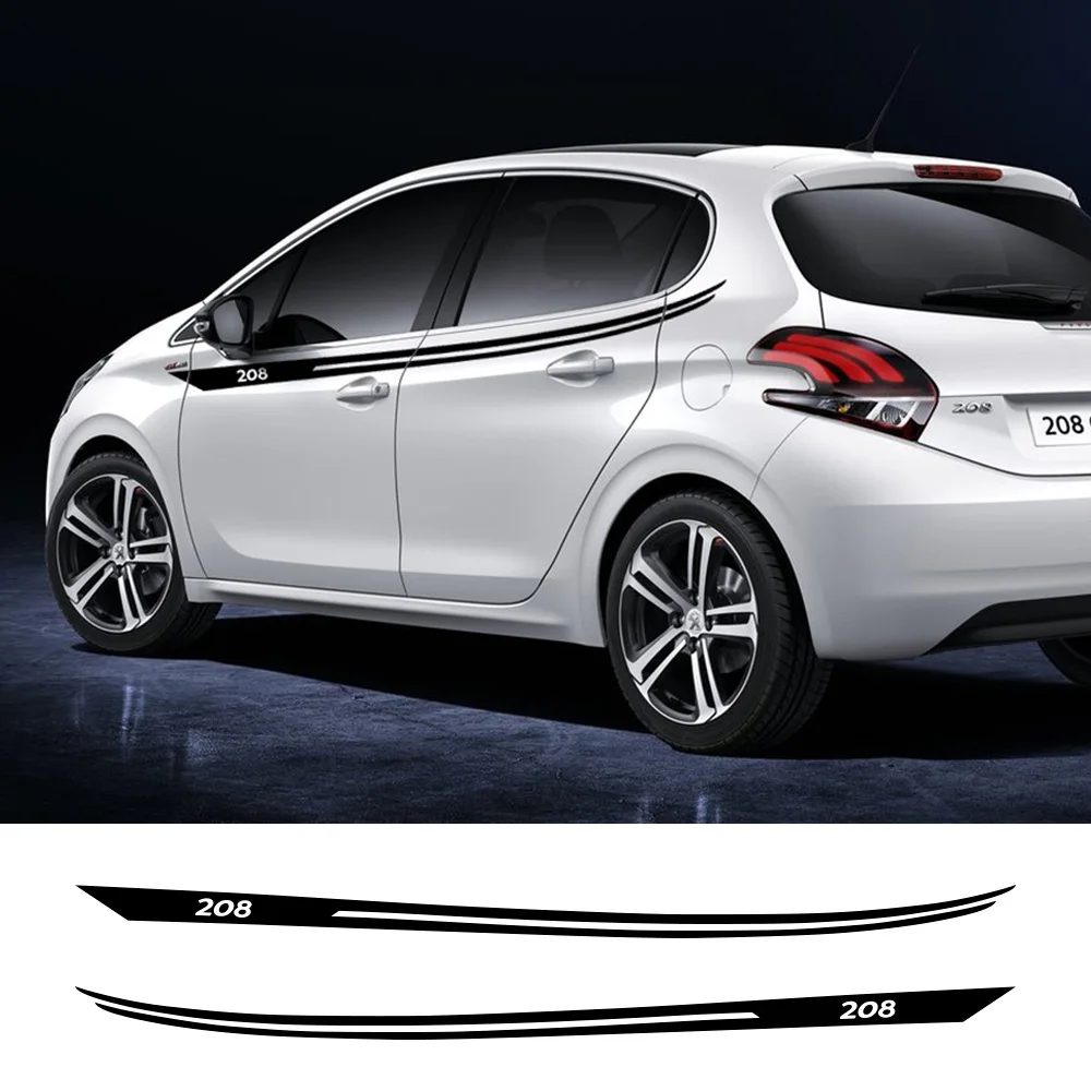 2pcs Car Body Sport Stripes Stickers For Peugeot 208 Auto Waist Line ...