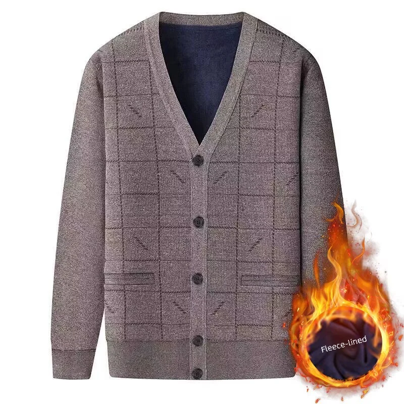 Autumn-winter-V-neck-Fleece-lined-Thickened-Men-s-Cardigan-Knitted-Top ...