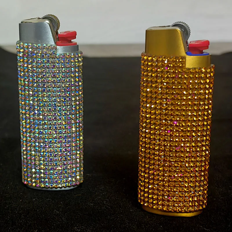 Fashion-Bling-Rhinestone-Crystal-Lighter-Case-Cover-Sleeve-Metal-Shiny ...