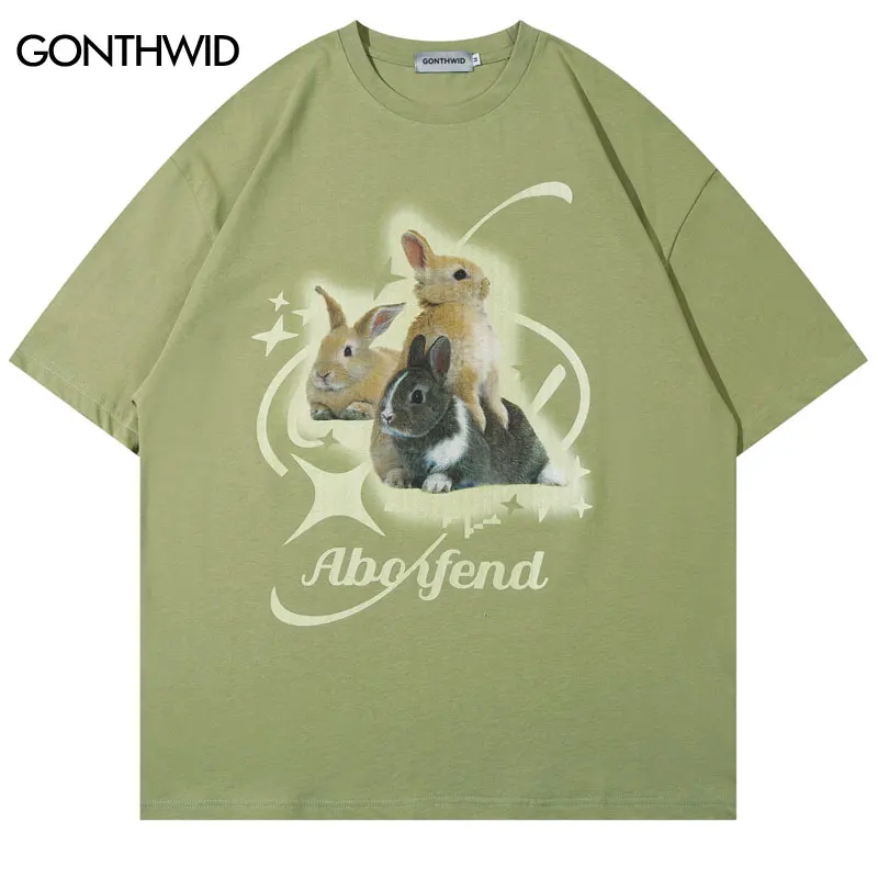 Men-Oversized-Tshirt-Hip-Hop-Cute-Rabbit-Bunny-Graphic-Print-Streetwear ...