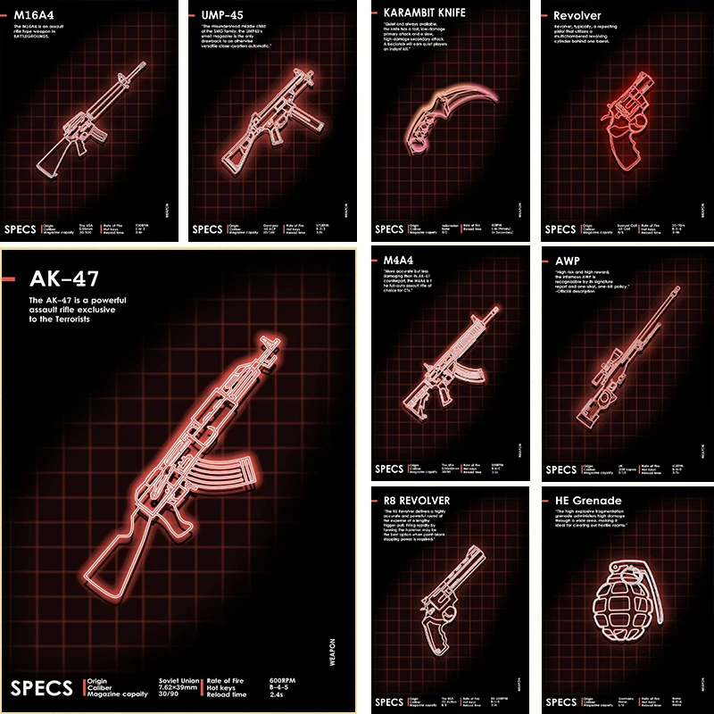 Gun-Neon-Design-Canvas-Prints-Posters-Neon-Weapon-Pop-Art-Canvas ...
