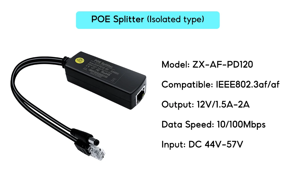 POE Splitter 12V 2A Sortie IEEE 802.3af-at,Active Power Over Ethernet Spliter Adaptateur ...