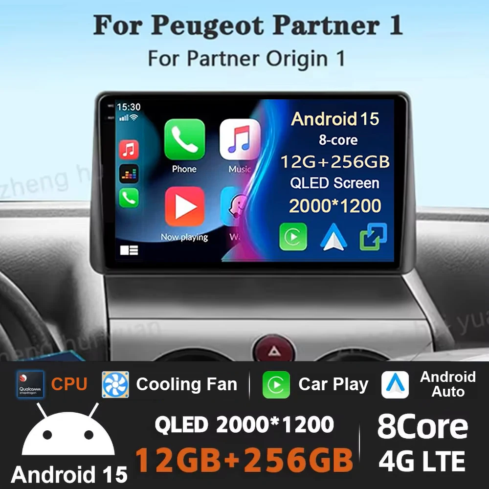 Android 15 Car Radio Carplay For Peugeot Partner 1 2002 - 2008 Partner ...