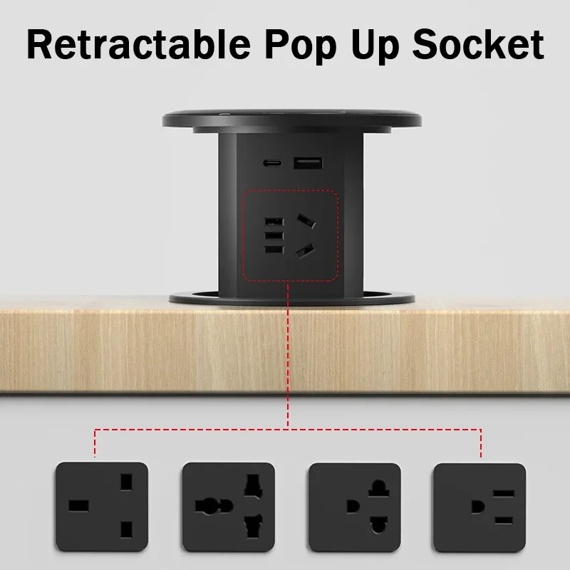 Retractable-Pop-Up-Socket-Wireless-Charge-USB-Port-US-UK-AU-Universa ...