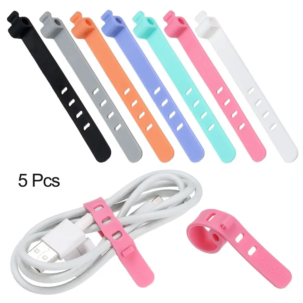 5Pcs 4 Holes Cable Winder Cord Clip USB Wire Strap Silicone Tie ...