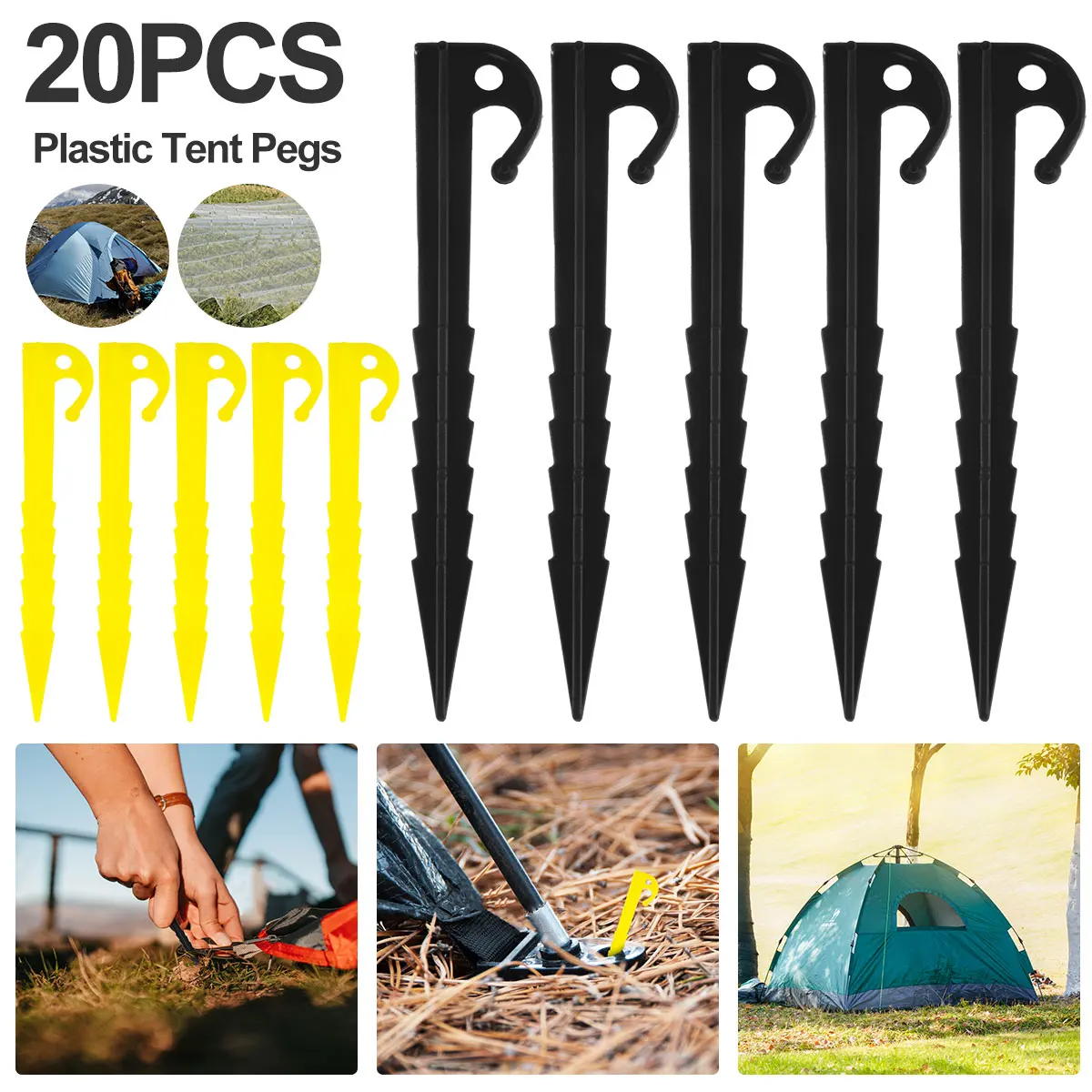 20pcs Plastics Tent Stakes Heavy Duty Tent Pegs 5.7inch Tent Pegs Spike ...