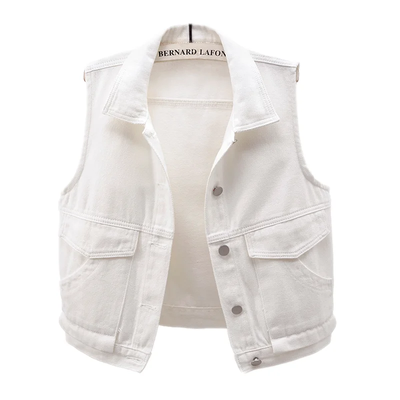 Korean Fashion White Denim Vest Women Casual Slim Short Waistcoat ...