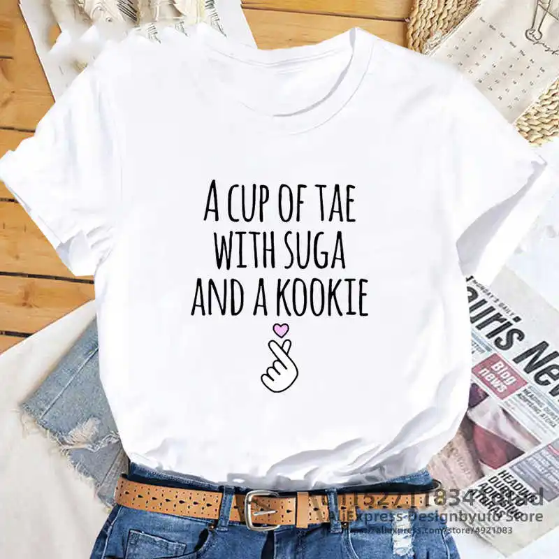 A-Cup-of-Tae-with-Suga-and-A-Kookie-Printed-T-Shirt-Women-Korean-Kdrama ...