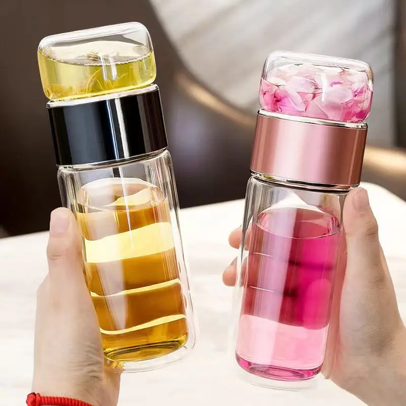 Tea Water Bottle High Borosilicate Glass Double Layer Tea Water Cup ...