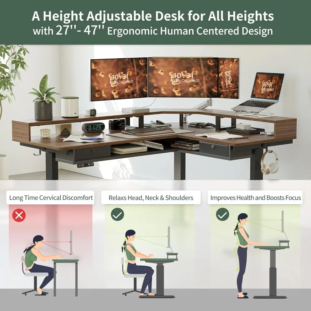 63-L-Shaped-Standing-Desk-with-LED-Strip-Electric-Triple-Motor-Sit ...