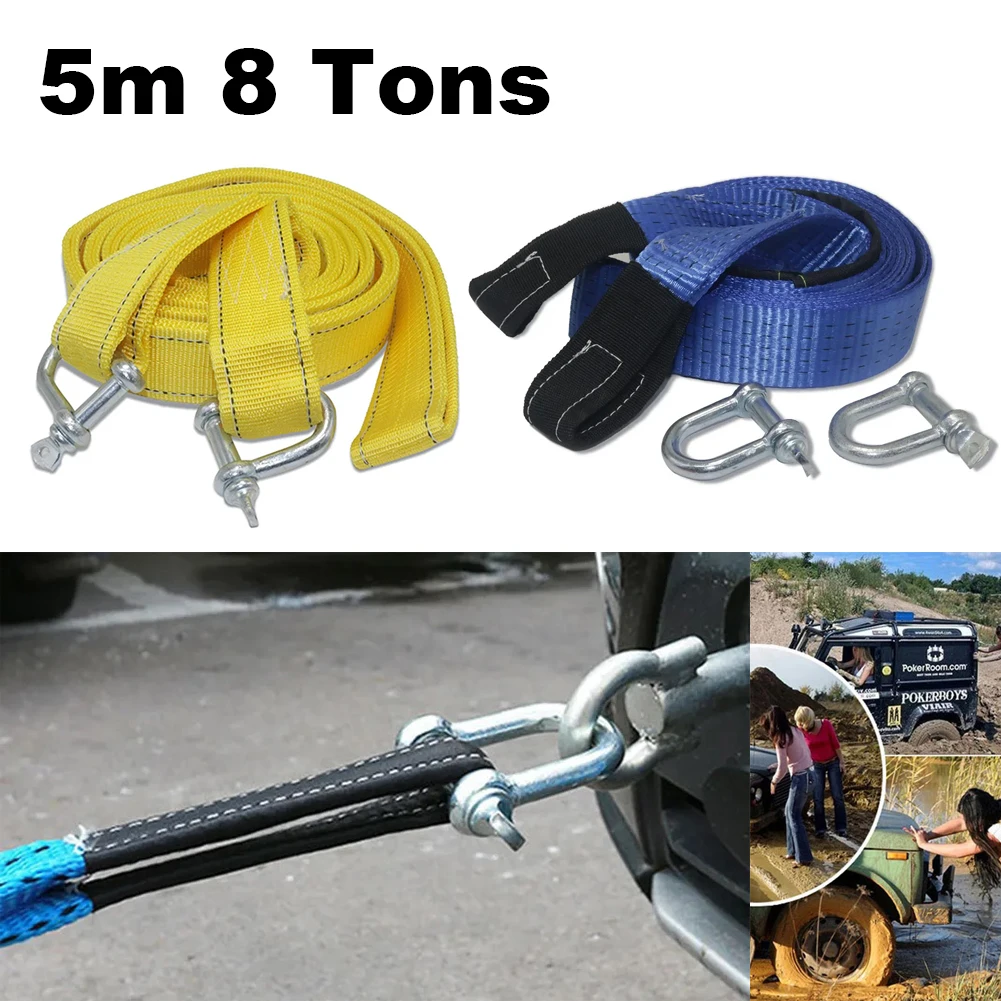 Car Tow Strap Racing Auto Winch Rope Nylon 5m 8Tons Recovery Towing ...