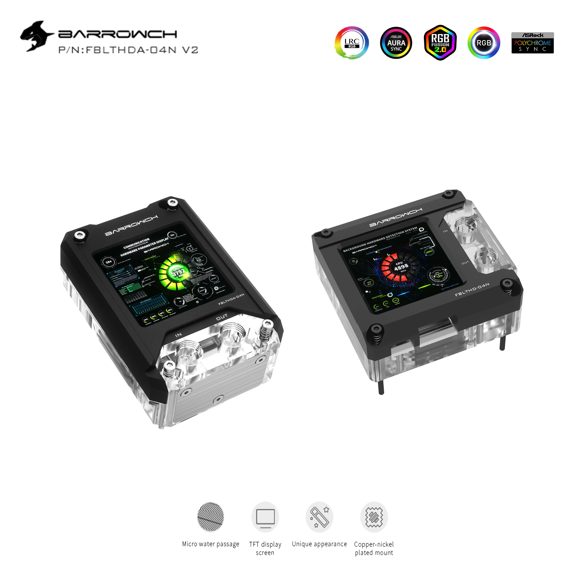 Barrowch AMD INTEL CPU Water Block with HD Temperature Display for ...