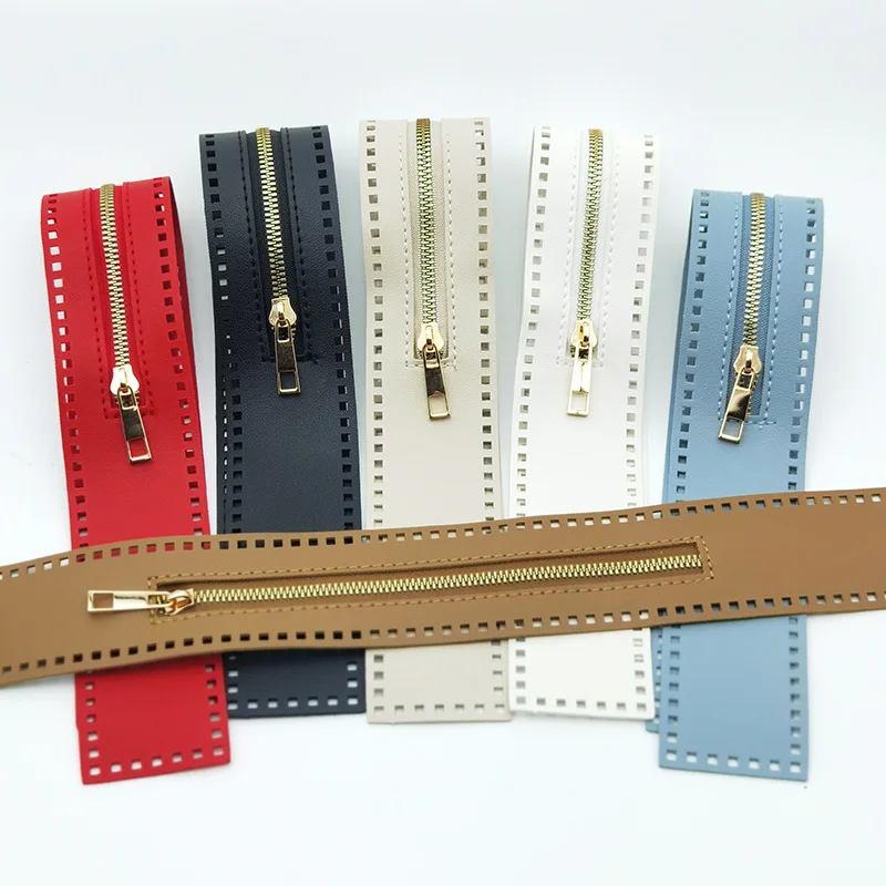 55cm Long PU Band Zippers Close-end Auto-lock Type Gold Color Metal ...