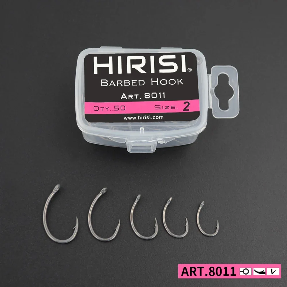 HIRISI-50PCS-Fishing-Barbed-Hook-Curve-Shank-Professional-Series-Carp ...