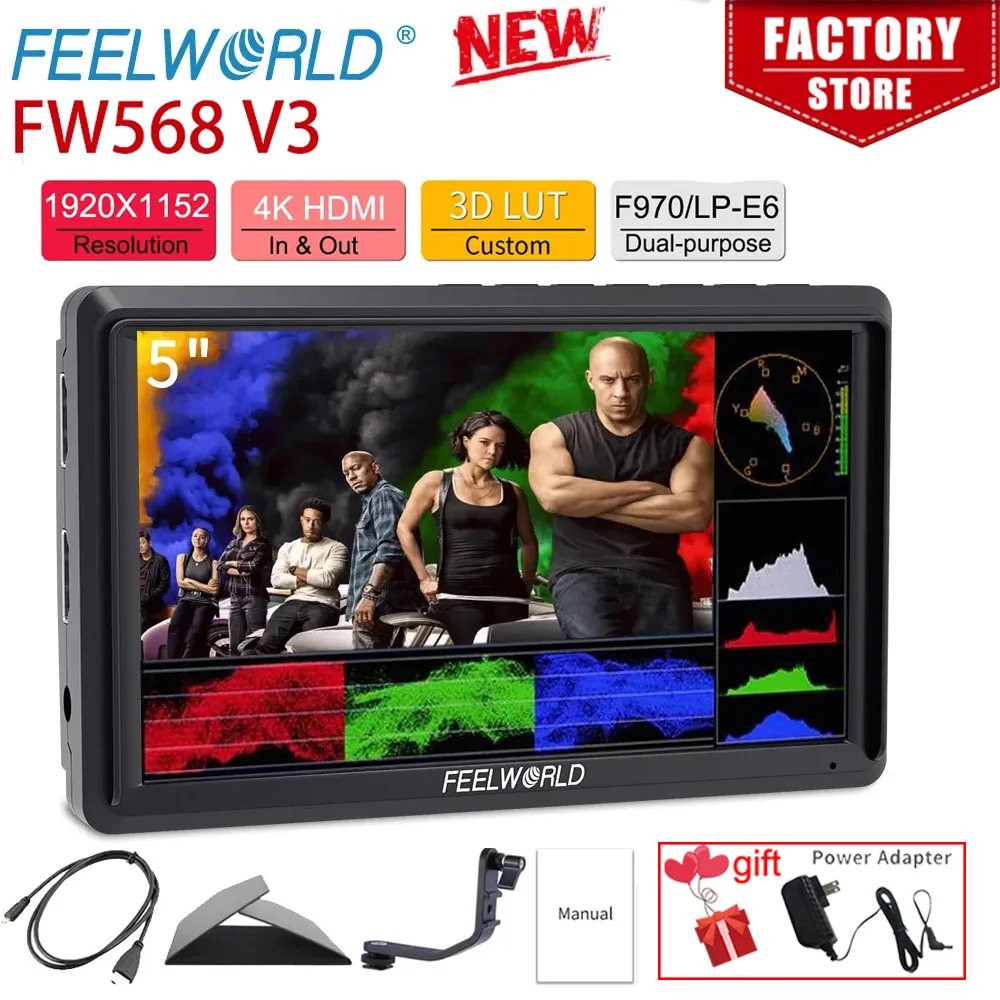 FEELWORLD FW568 V3 5.5 Inch Portable Camera DSLR Field Waveform Monitor ...