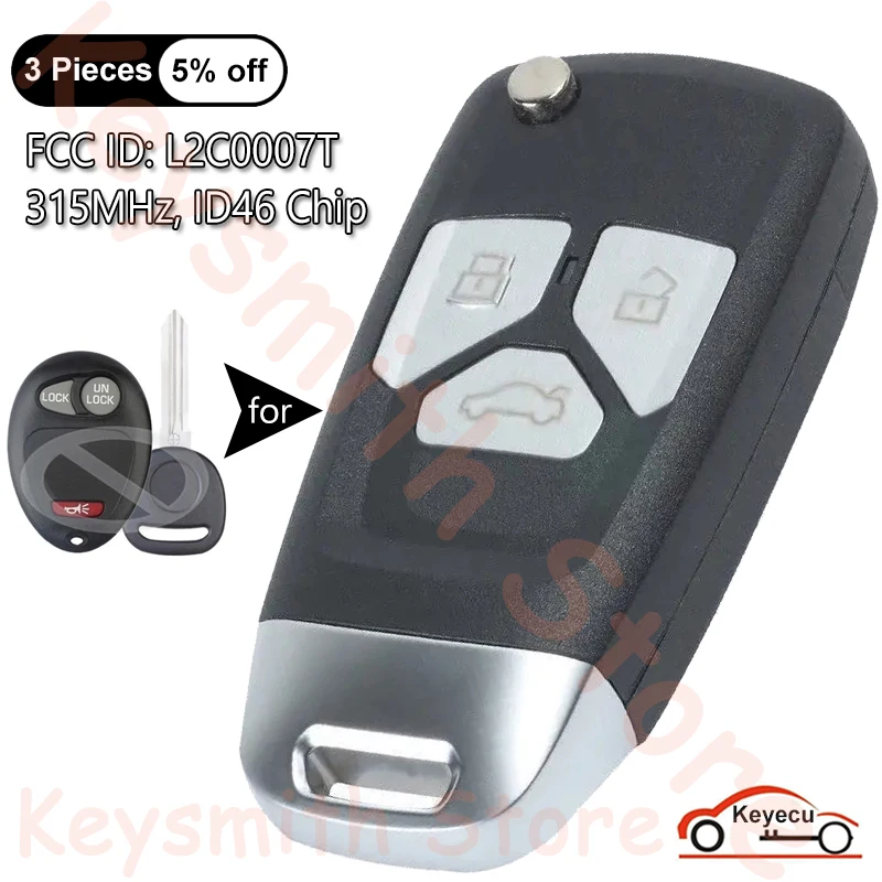KEYECU 315MHz ID46 Chip FCC ID:L2C0007T Upgraded Flip Remote Key Fob ...