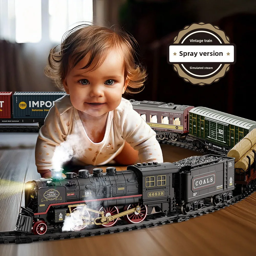Simulation Electric Train Toy Steam Rail Track Set Retro Model Acousto ...