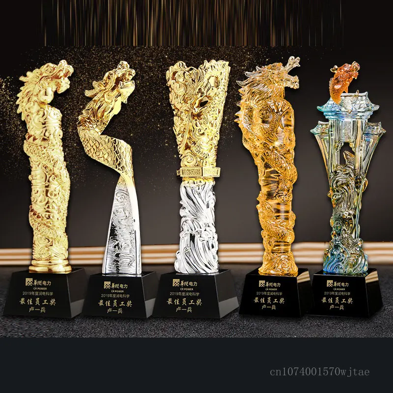 Electroplating-Gold-and-Silver-Sculpture-Trophy-Customized-Dragon ...