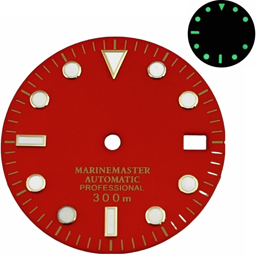 NH35-Dial-29mm-Red-Sterile-Gold-Edge-Watch-Dial-With-Green-Luminous-Fit ...