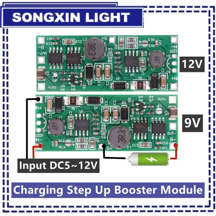 Charging Step Up Booster Module Dc 5v 12v To 9v/12v For 18650 Lithium ...
