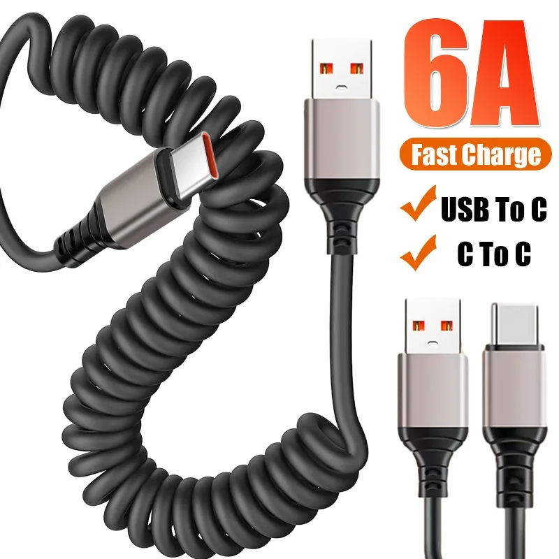 USB-To-Type-C-Spring-Telescopic-Cable-USB-C-To-Type-C-Fast-Chaging-Wire ...