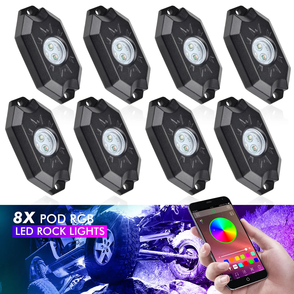 4-6-8-Pods-RGB-LED-Rock-Lights-Kit-APP-Control-Waterproof-Underglow-LED ...