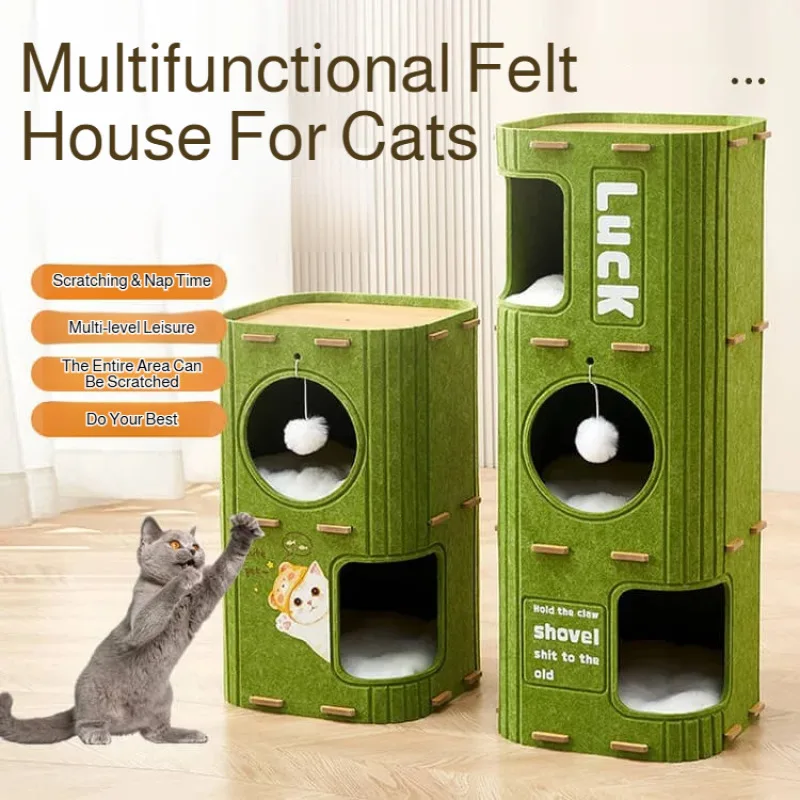 Multi-Level Enclosed Cat House - Winter Cozy Kitty Condo with ...