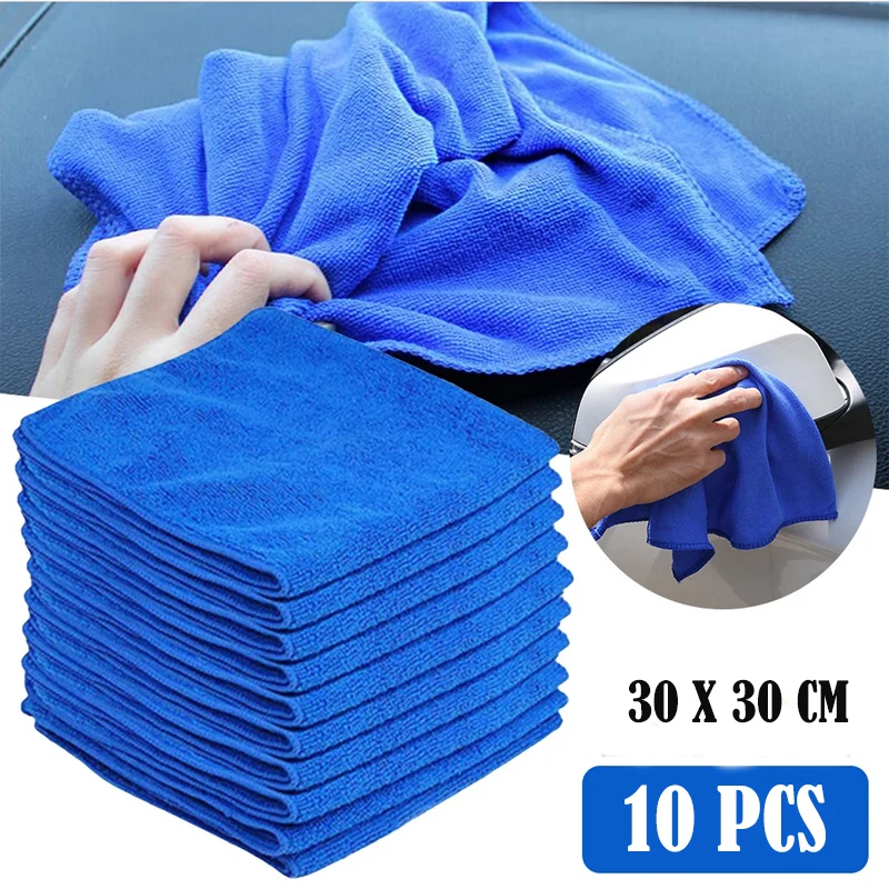 10PCS-Microfiber-Towels-Car-Wash-Drying-Cloth-Blue-Car-Care-Detailing ...