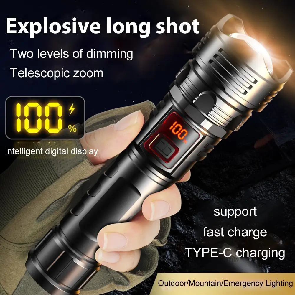 LED-Strong-Light-Digital-Display-Flashlight-Rechargeable-Waterproof ...