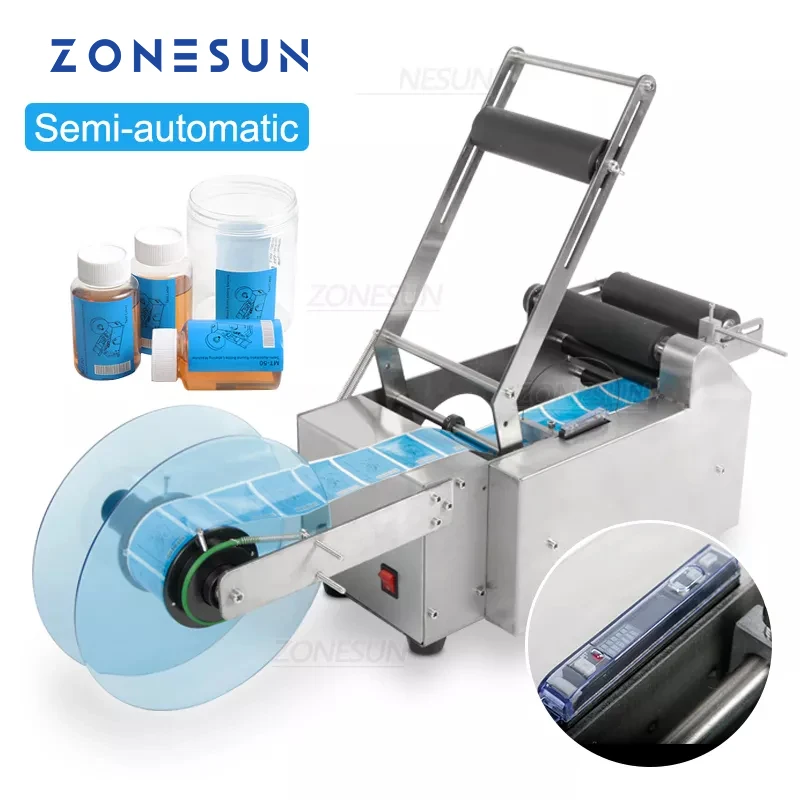 Zonesun Mt-50 Semi Automatic Glass Ampoule Vial Tin Can Plastic Round Bottle Labeling Machine ...