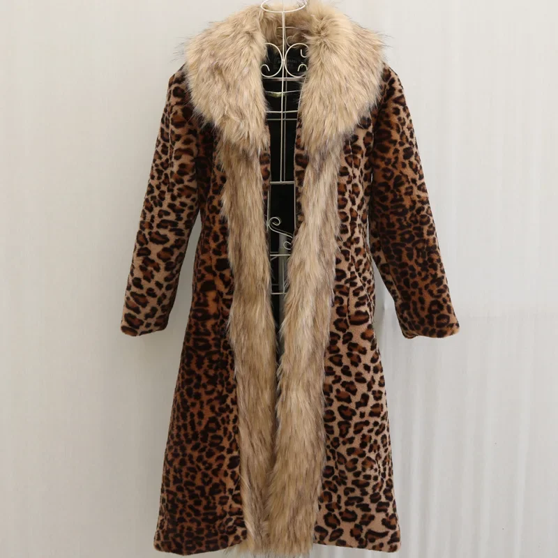 Leopard Long Faux Fur Coat Women Autumn Winter Large Jacket Overcoat ...