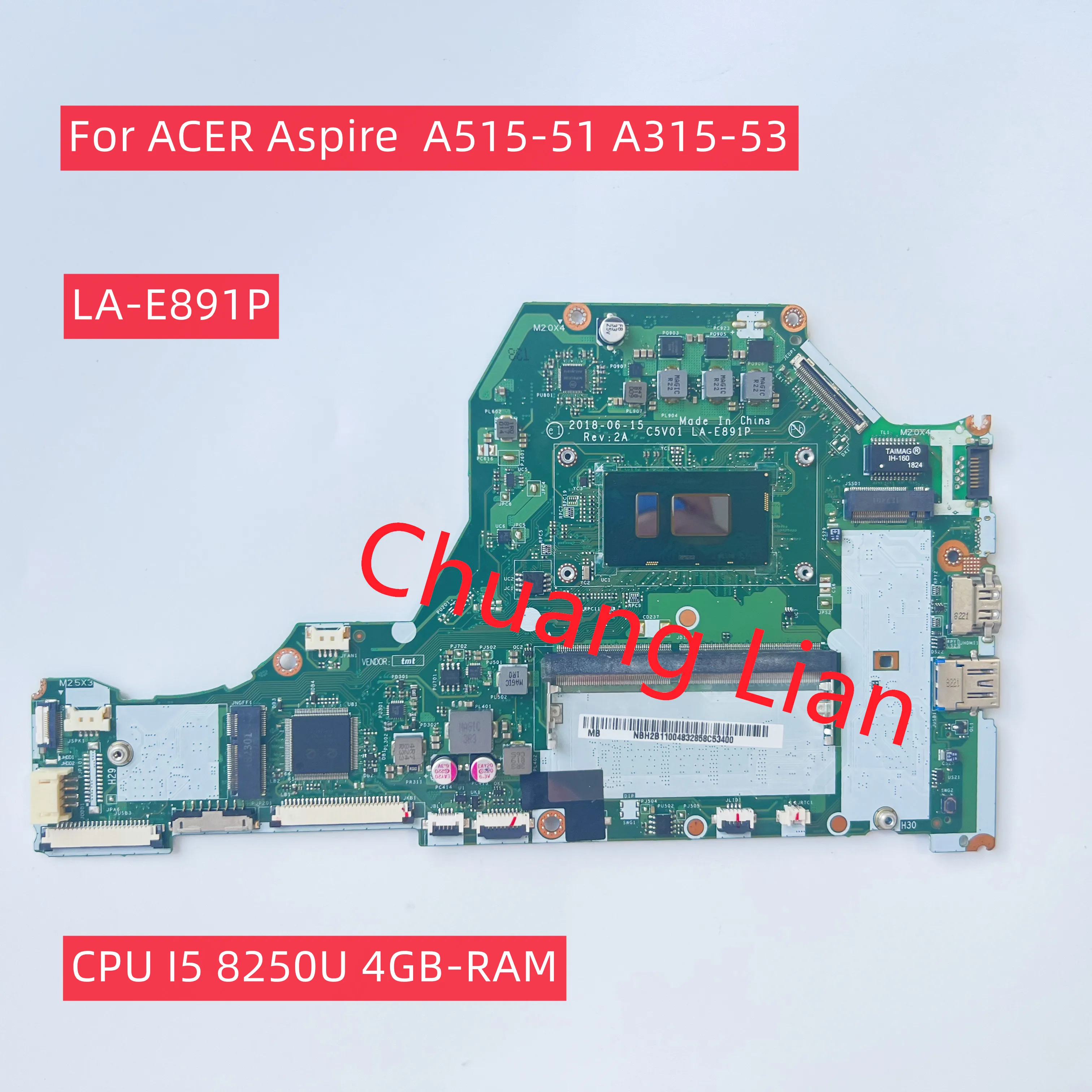 LA E891P For ACER Aspire A515 A515 51 A315 53 Laptop Motherboard C5V01 LA E891P with CPU I5 ...