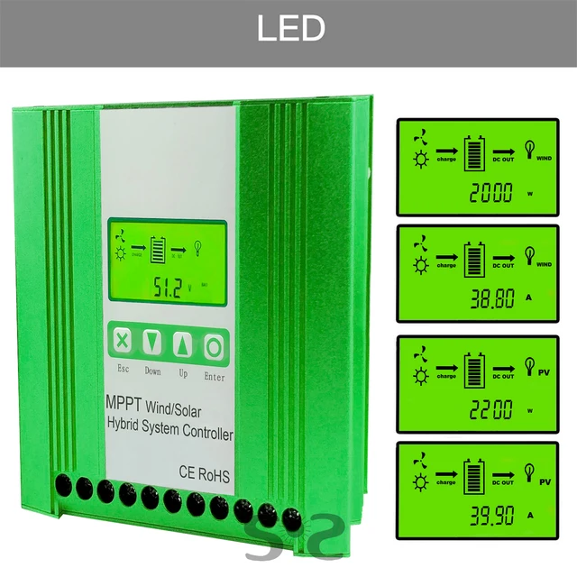 5000W MPPT Hybrid Wind Solar Charge Discharge Booster Controller Dump Load For 12V 24V 48V ...