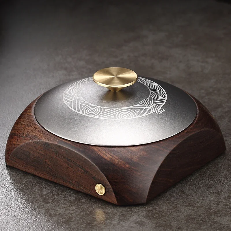 Black Sandalwood Solid Wood Ashtray with Lid Anti Fly Ash tray Brass ...