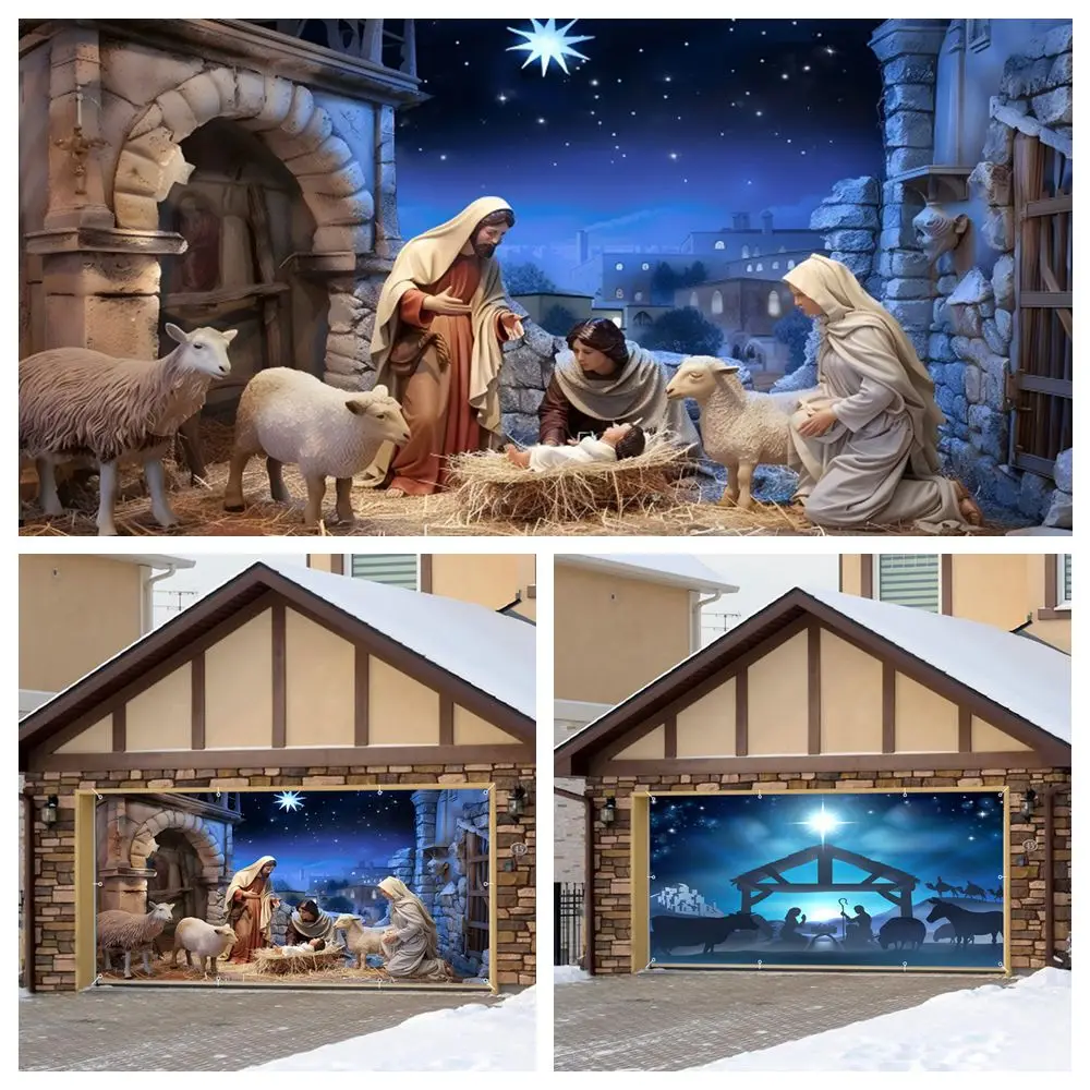 Nativity Scene Garage Door Decoration Banner Background Christmas ...