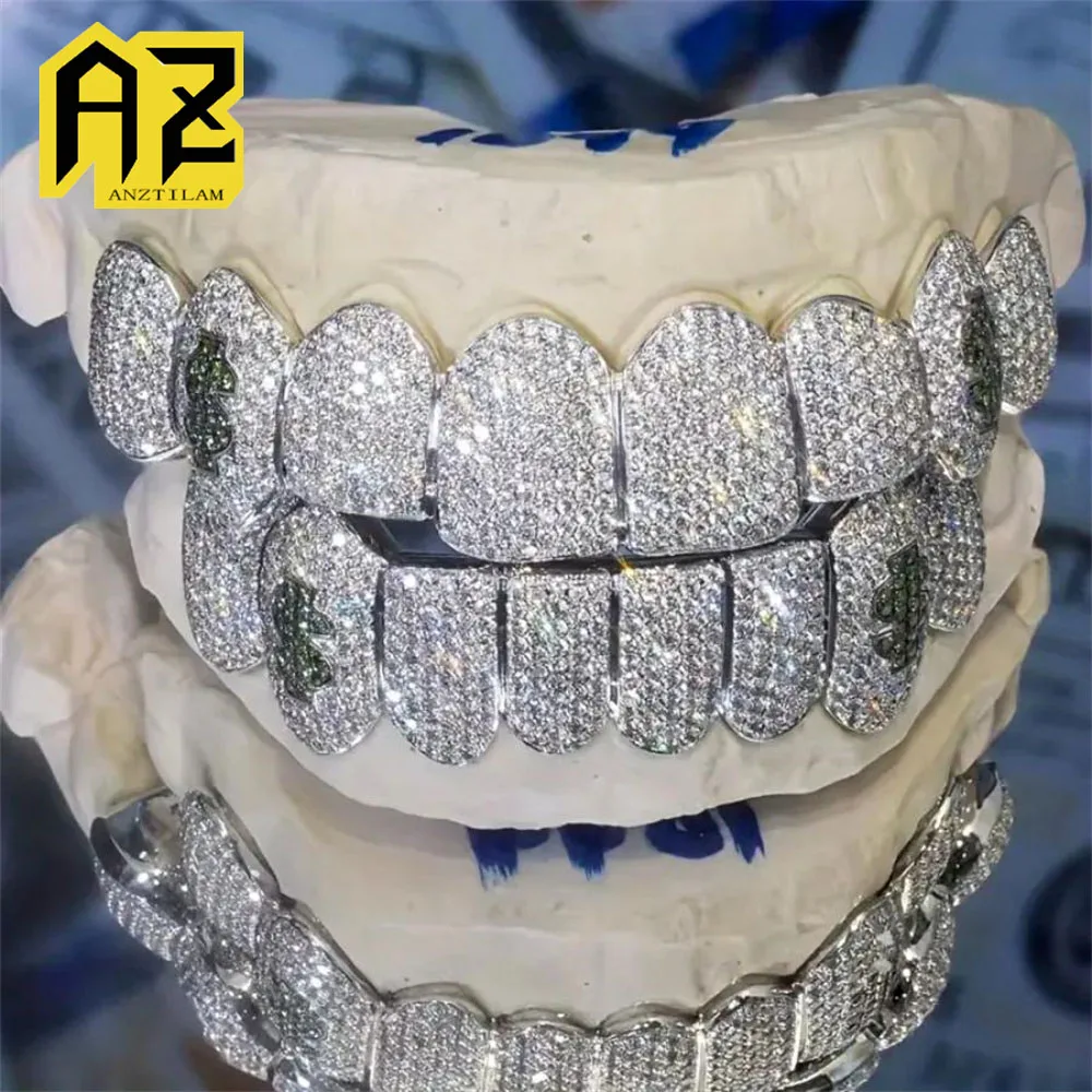 Anztilam Grills Dollars Logo Iced Out Grillz Full Zircon Tooth Shine ...